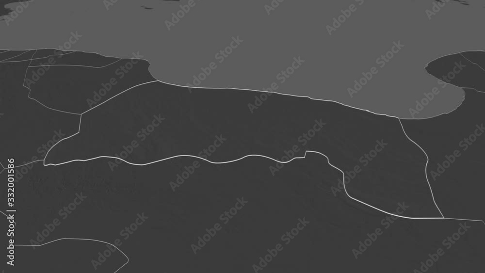 Surt, district with its capital, zoomed and extruded on the bilevel map ...