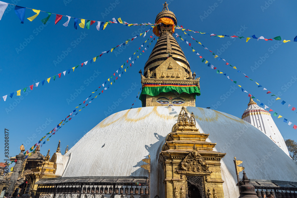 Poster Magnificent view of Swayambhunath aka Swayambhu during sunny day ...