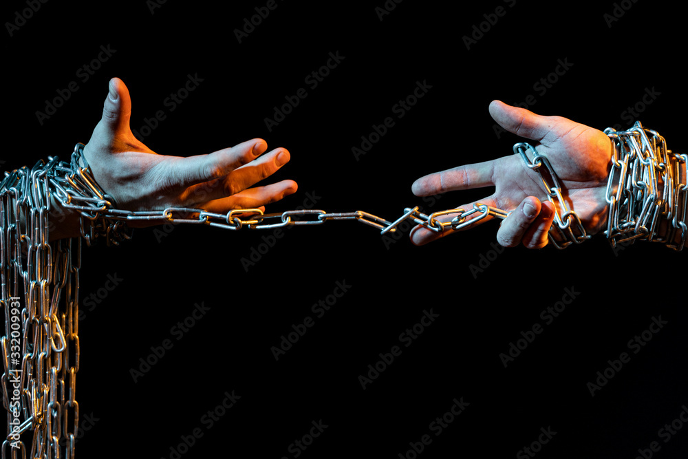 Slavery. Hands in chains. Freedome concept. International day for the ...