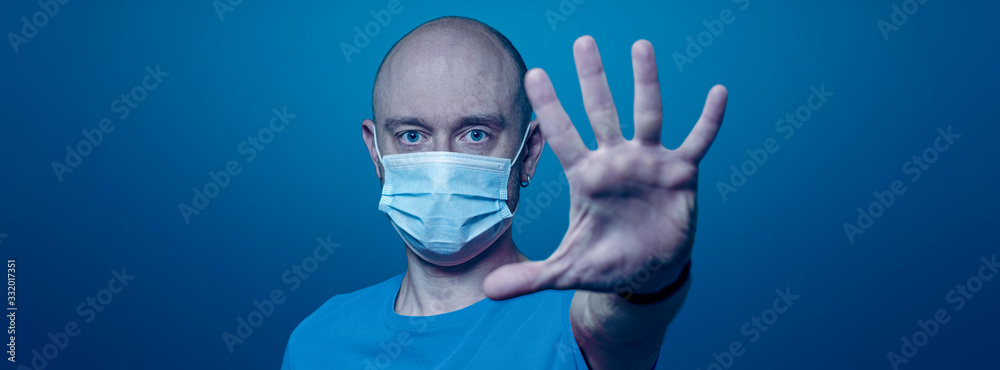 Coronavirus prevention, COVID-19 pandemic protection. Man wearing ...