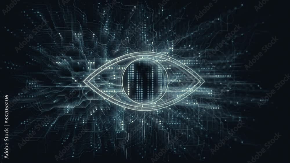 Cyberspace biometric camera for network technology in digital data. Eye ...