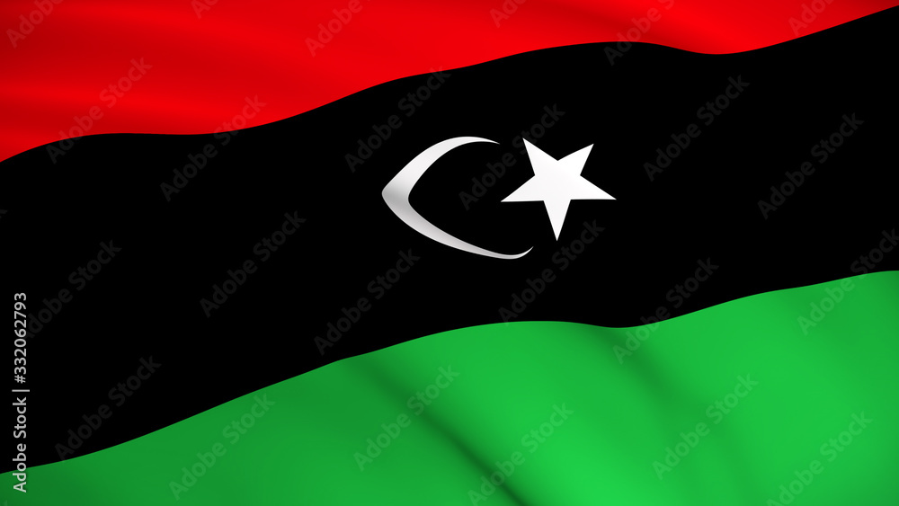 The national flag of Libya (Libyan flag) - waving background ...