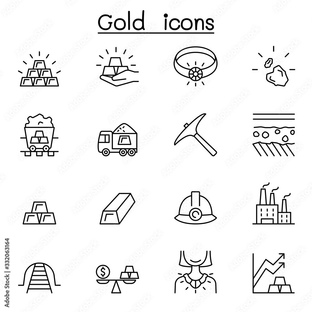 Gold icon set in thin line style Stock Vector | Adobe Stock