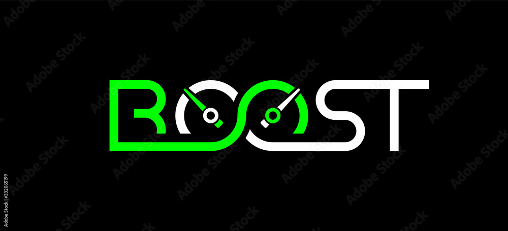 Acceleration boost logo, speedometer concept with letters. Stock Vector ...