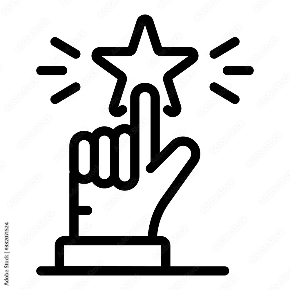Star at the end of the finger icon. Outline star at the end of the ...