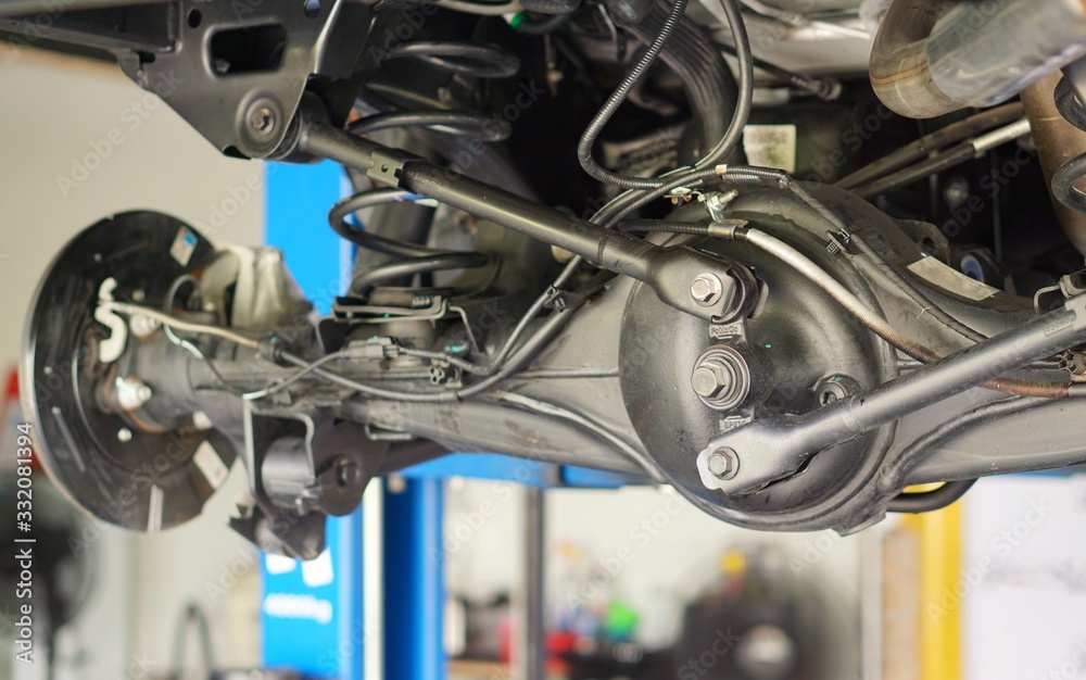 Suspension of drive car with new tire and Shock Absorber.Rear ...