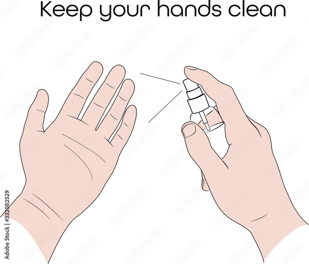 Wash and keep your hands clean. Male hands put on sanitizer to protect ...