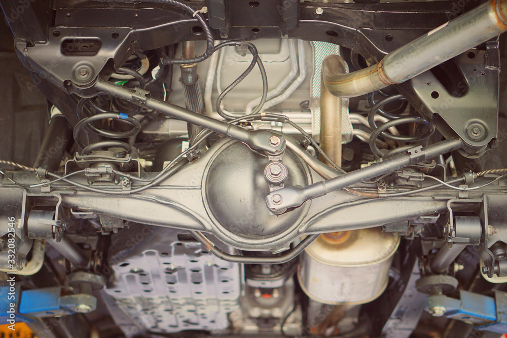 Suspension of drive car with new tire and Shock Absorber.Rear ...