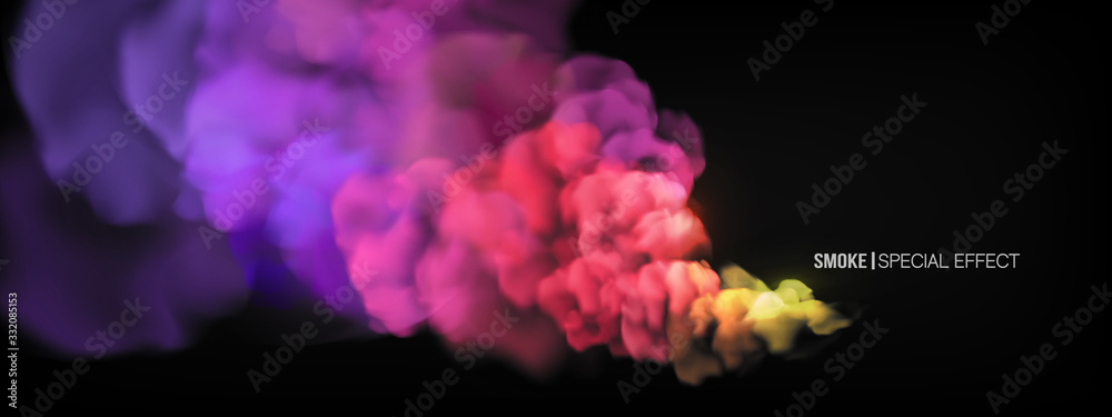 Realistic multi-colored smoke on a black background. Colored smoke ...