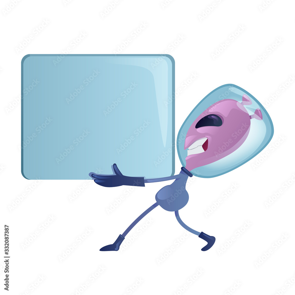 Vetor de Alien carrying blank banner flat cartoon vector illustration ...