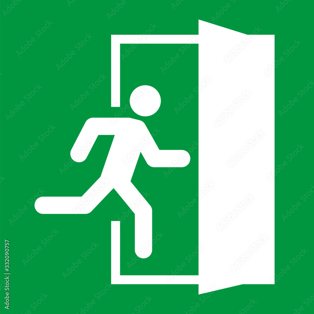 Running man and exit door sign. Vector icon, safety symbol. Escape help ...