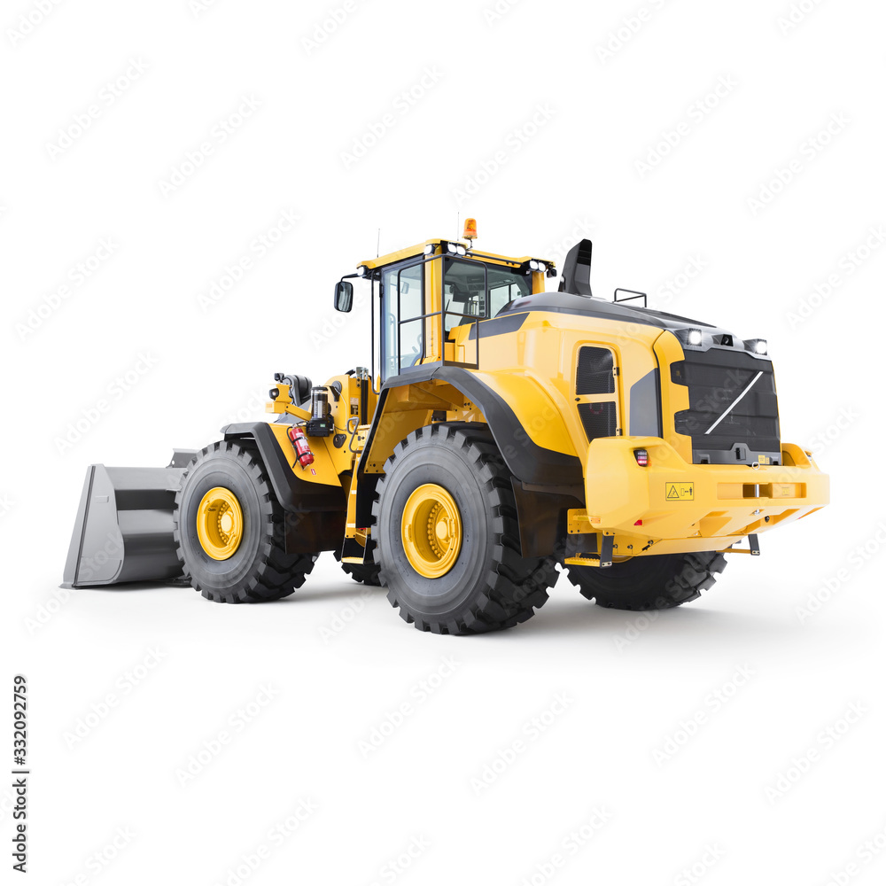 Wheel Loader Isolated on White. Yellow Front Loader. Loading Shovel ...