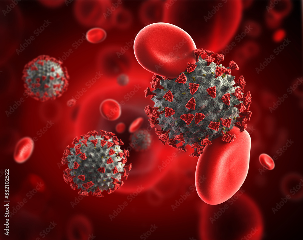 Coronavirus covid-19 attacking red blood cells in the human body Stock ...