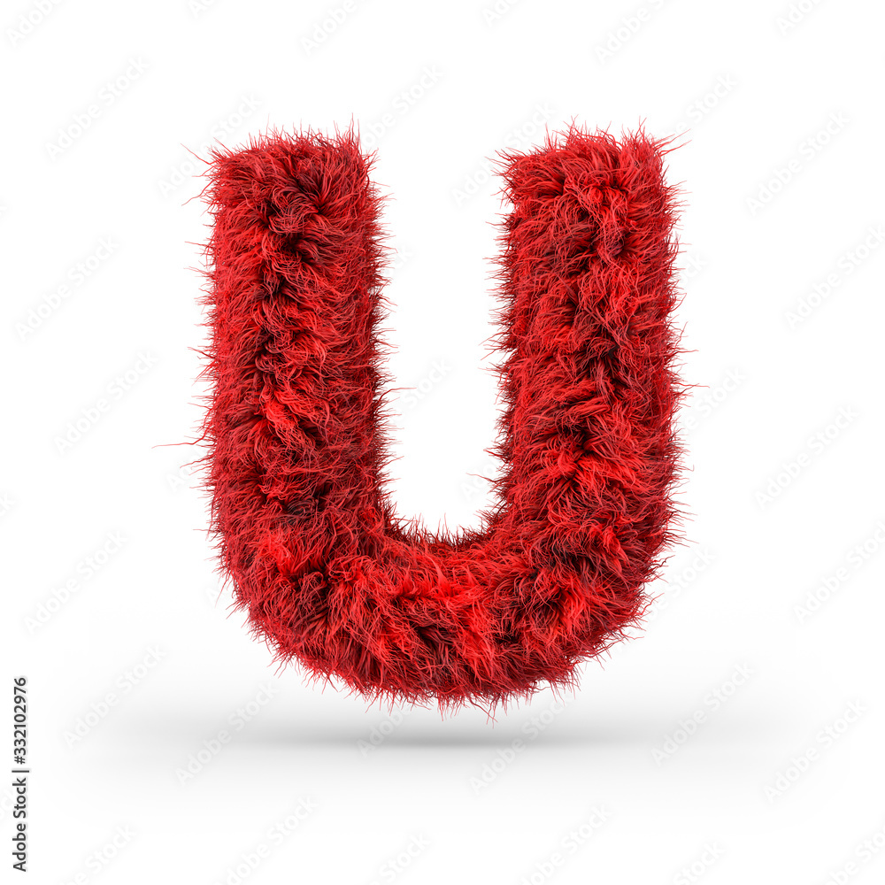 Capital letter U. Uppercase. Red fluffy and furry font. 3D Stock ...