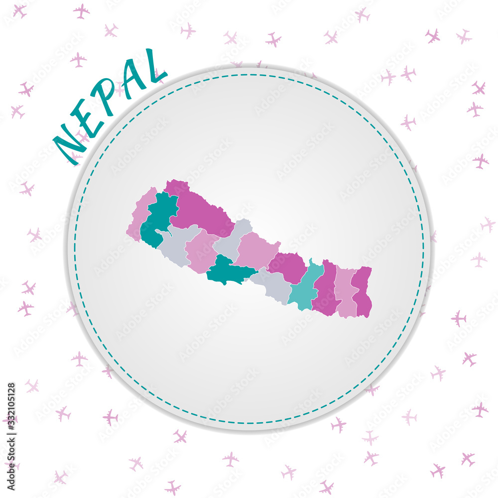 Nepal map design. Map of the country with regions in emerald-amethyst ...