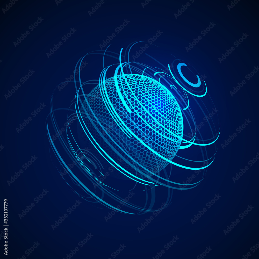 Sci-fi abstract neon sphere. Futuristic digital background. HUD element ...