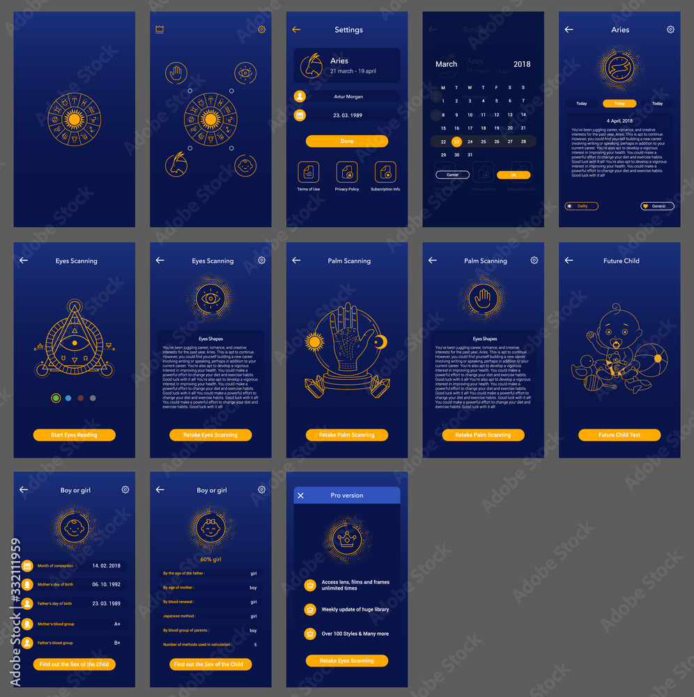 horoscope ui design app mobile user interface vector Stock Vector ...