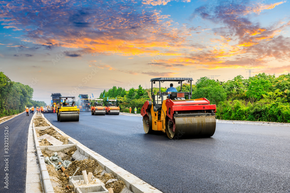 Construction site is laying new asphalt road pavement,road construction ...