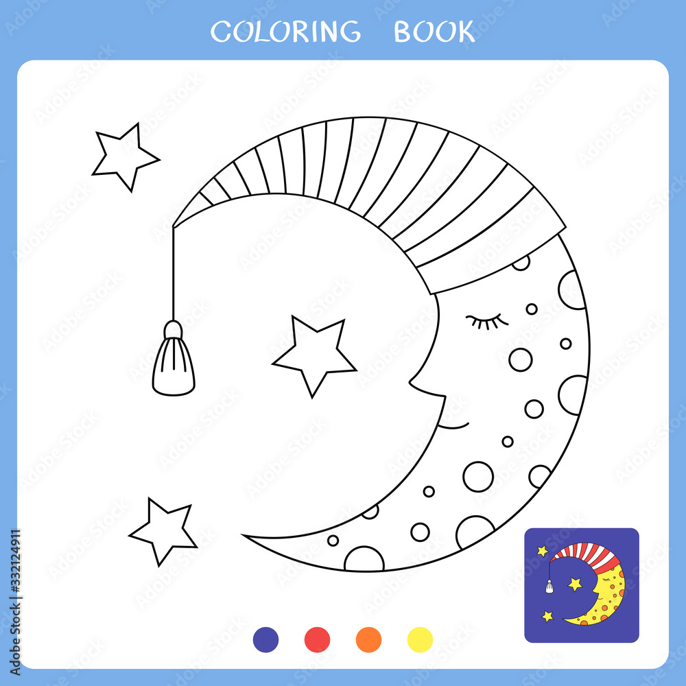 Simple educational game for kids. Illustration of sleeping moon in ...