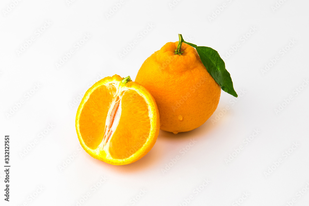 Cross section with fresh orange Hallabong on white background. Fruit ...
