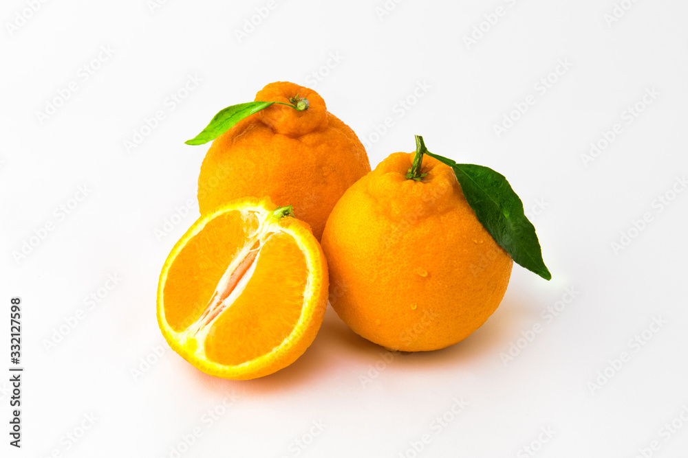 Cross section with fresh orange Hallabong on white background. Fruit ...