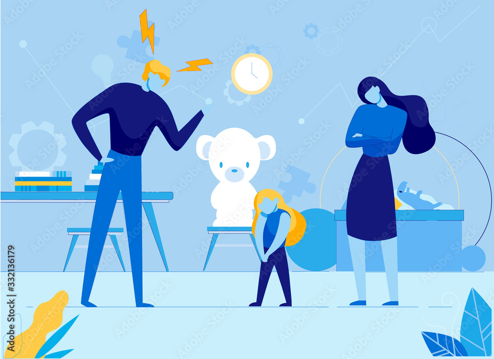 Stressed Father Shouting at Daughter for Bad Behaviour Flat Cartoon ...