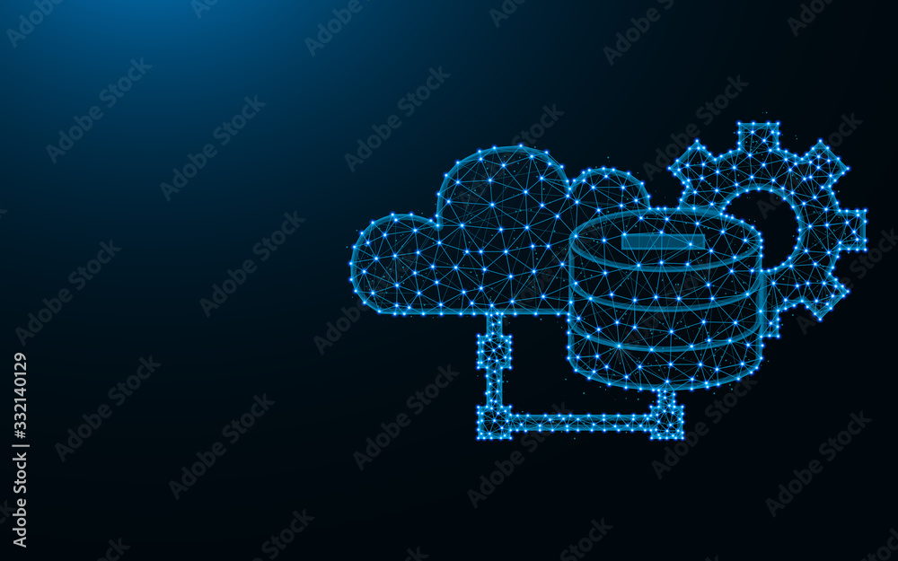 Server configuration made from points and lines on dark blue background ...