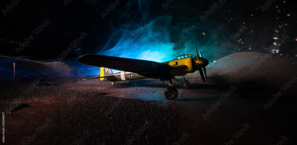 German Junker (Ju-88) night bomber at night. Artwork decoration with ...