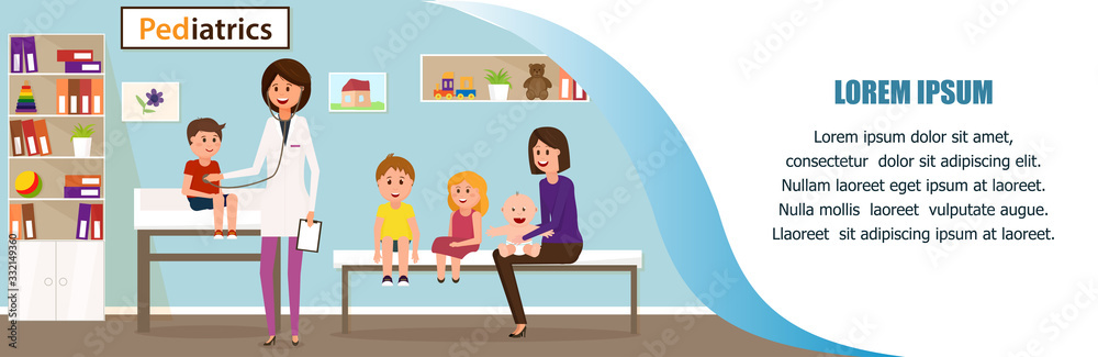 Children Examination by Pediatrician at Hospital Flat Cartoon Vector ...