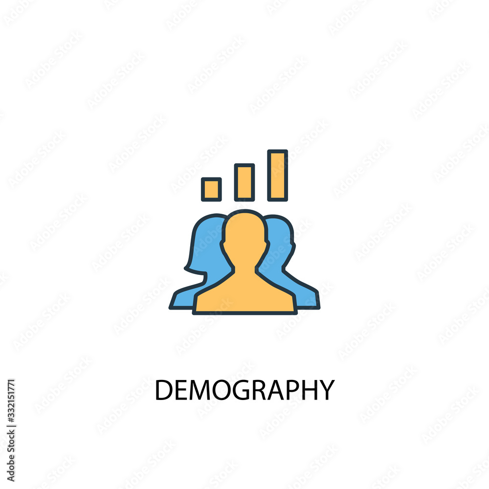 demography concept 2 colored line icon. Simple yellow and blue element ...