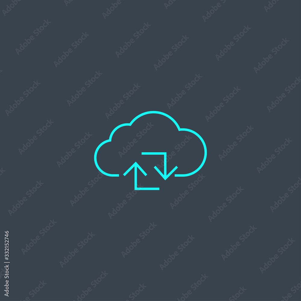 Cloud sync concept blue line icon. Simple thin element on dark ...