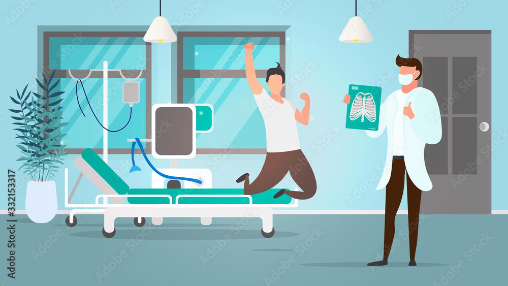 Recovery of a patient with lung disease. The doctor holds a positive ...