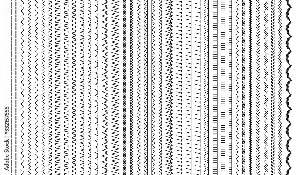 Sewing stitches. Embroidery seams seamless pattern. Vector. Set of ...