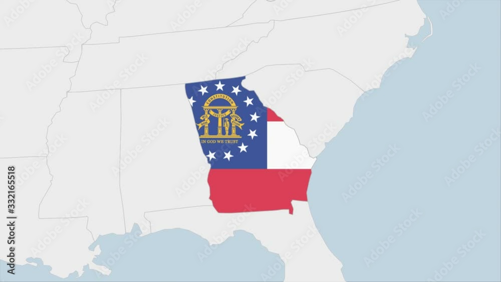 US State Georgia map highlighted in Georgia flag colors and pin of ...