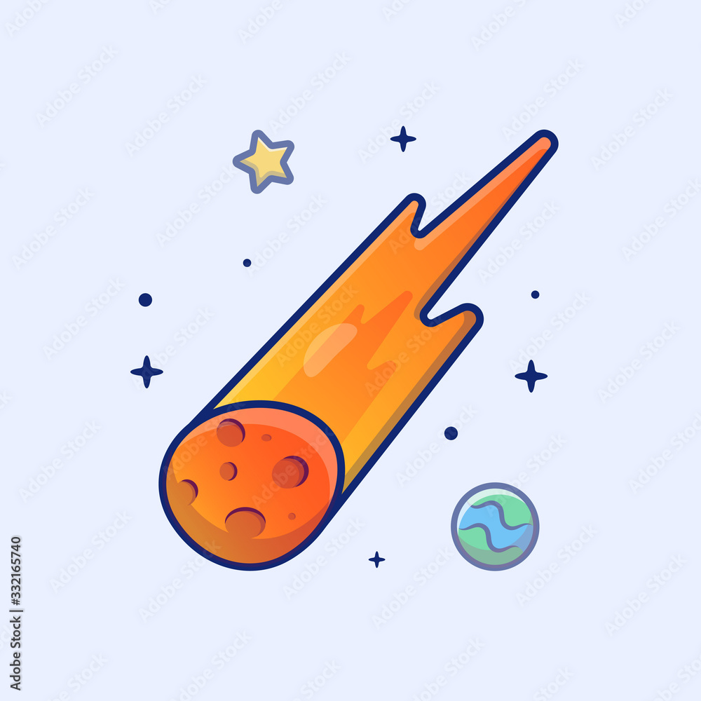 Meteorite Vector Icon Illustration. Meteorite, Star And Planet, Space ...