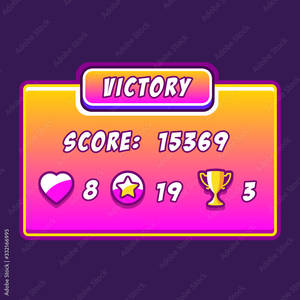 Game rating icons win victory, inscriptions for game ending, level ...