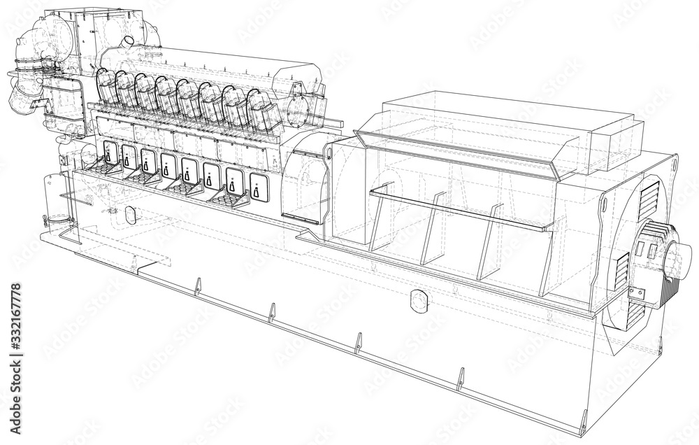 Generator. Diesel and gas industrial electric generator. The layers of ...