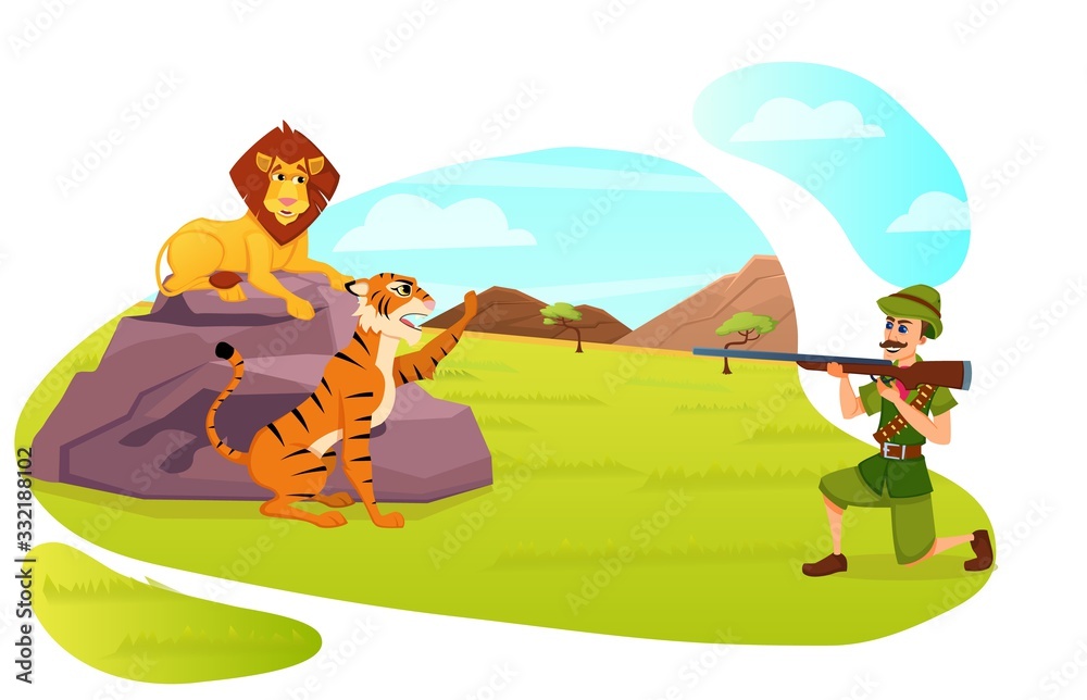 Man Hunter Wearing Military Uniform and Helmet Holding Weapon Aiming to ...