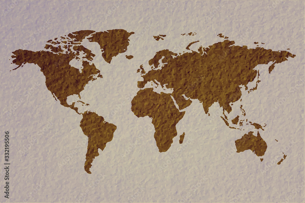 World Map Vintage Retro Style With Paper Texture Brown Color Scheme ...
