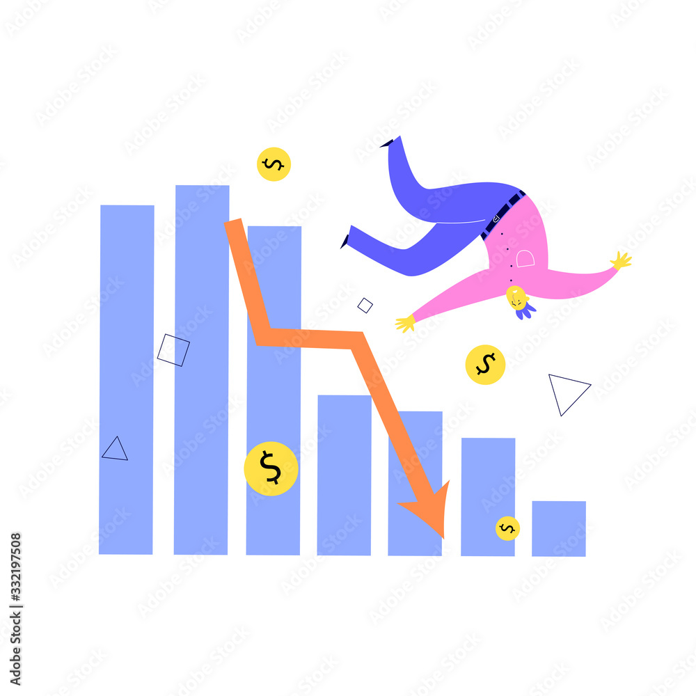Vector illustration of man falling from stylized graph and financial ...