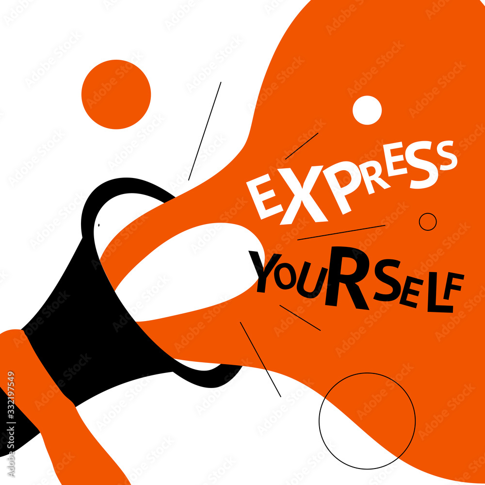 Vector illustration of loudspeaker and phrase Express yourself. Stock ...