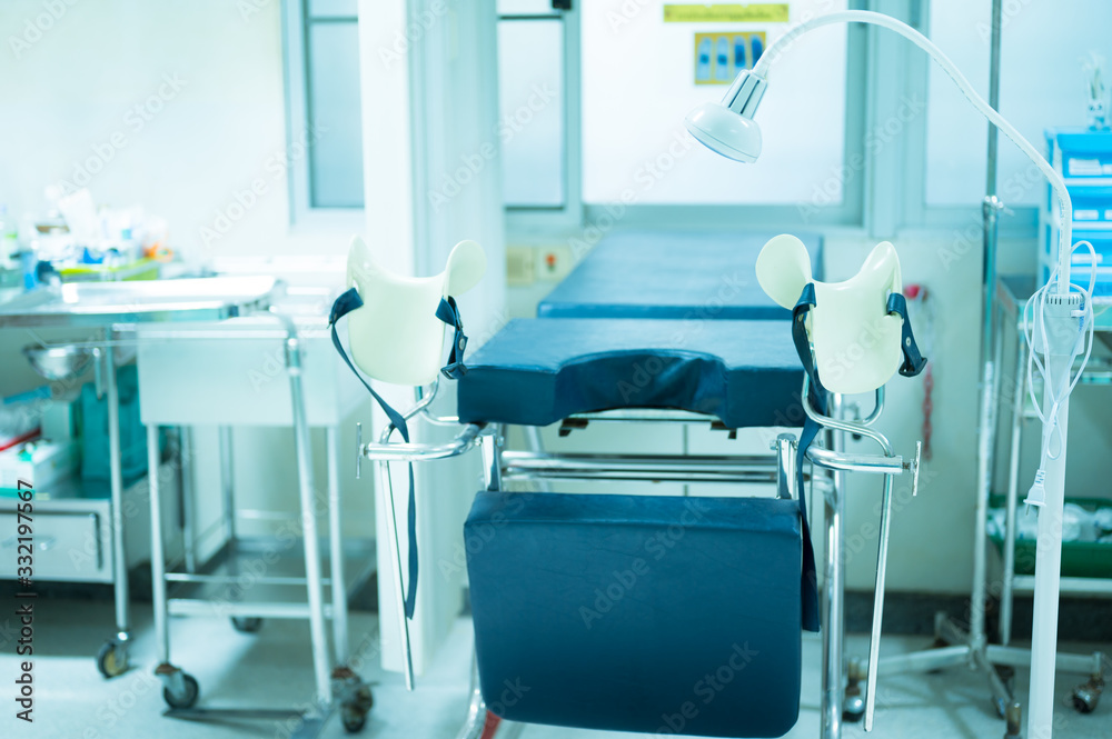 Empty gynecological chair in the clinic.Gynecological bed on the ...