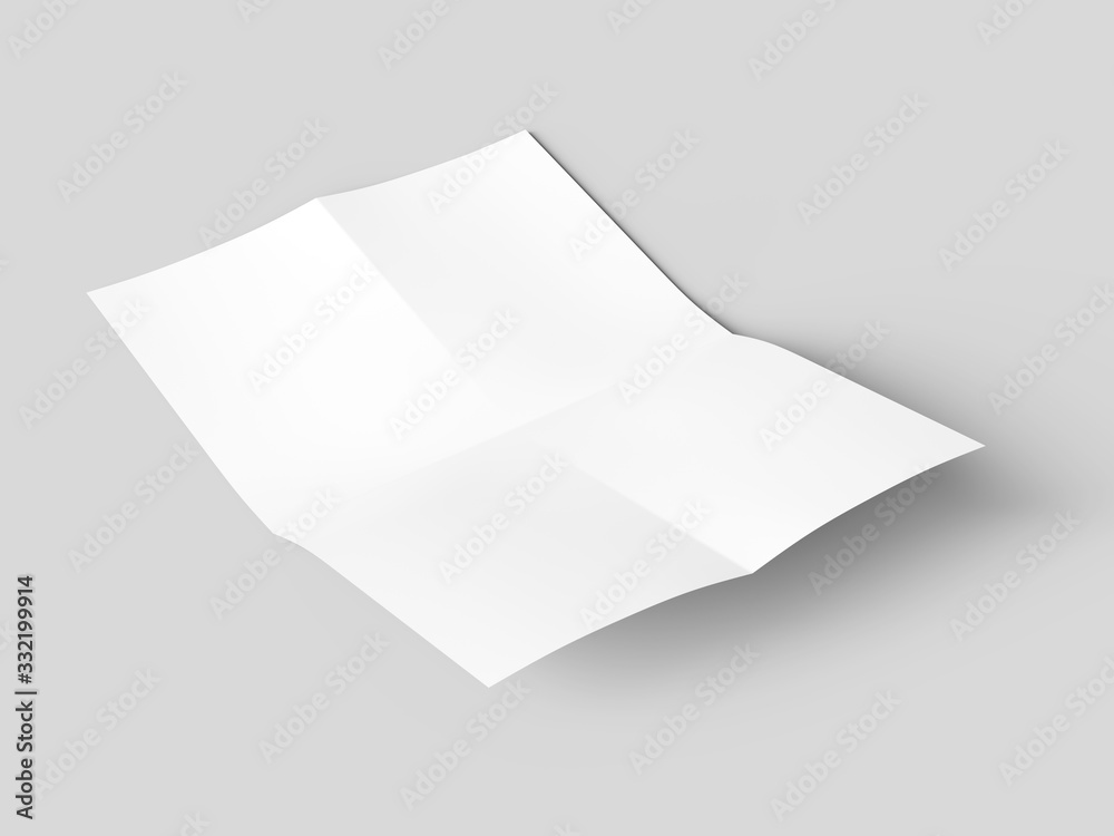 Sheet of paper folded to four. Letter or poster mockup. 3d illustration ...