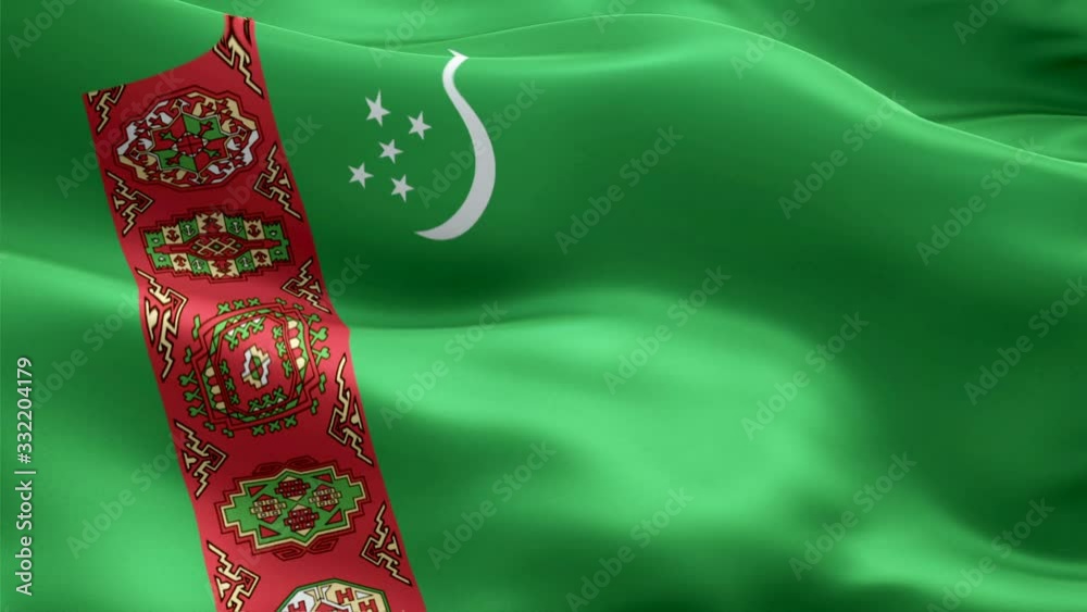 Turkmenistan flag Motion Loop video waving in wind. Realistic Turkmen ...