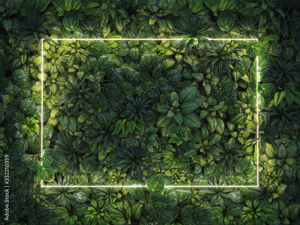 Minimal nature concept. Creative layout made of leaves with neon light ...