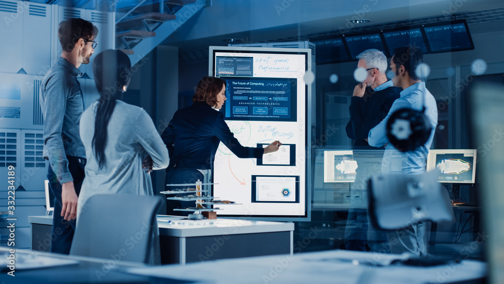 Engineers Meeting in Research Laboratory: Female Engineer Leads ...