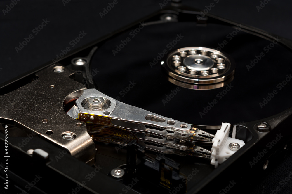 Internal parts of the hard drive. HDD. Computer memory. Computer repair ...