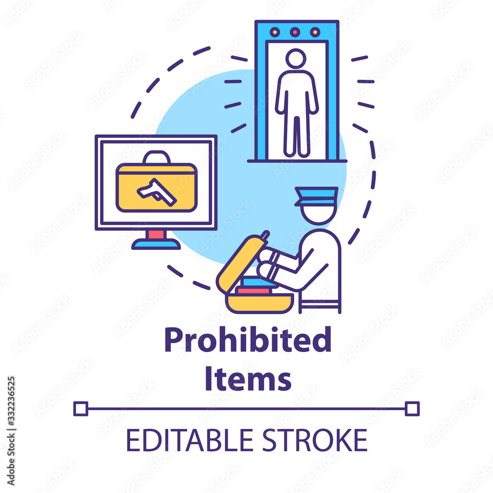 Prohibited items concept icon. Airport luggage and passengers security ...
