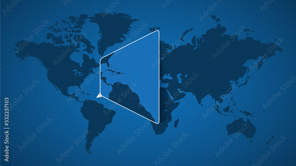 Detailed world map with pinned enlarged map of Barbados and neighboring ...