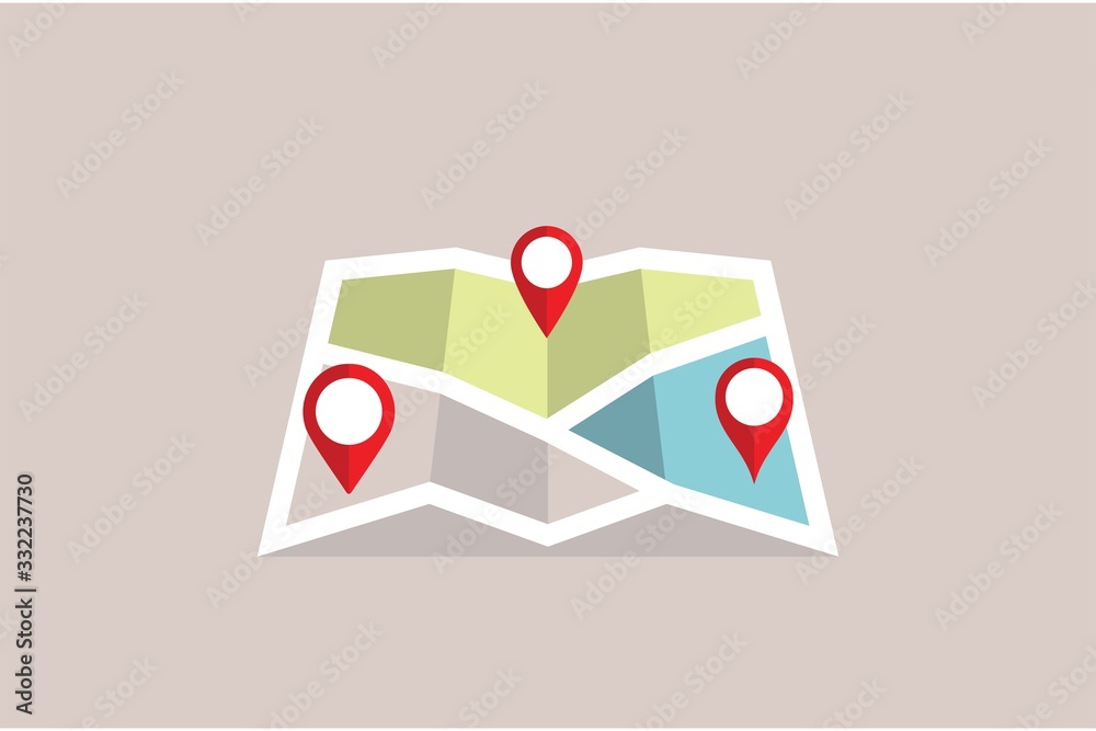 location map with red pin pointer, direction, label, marker, sign ...
